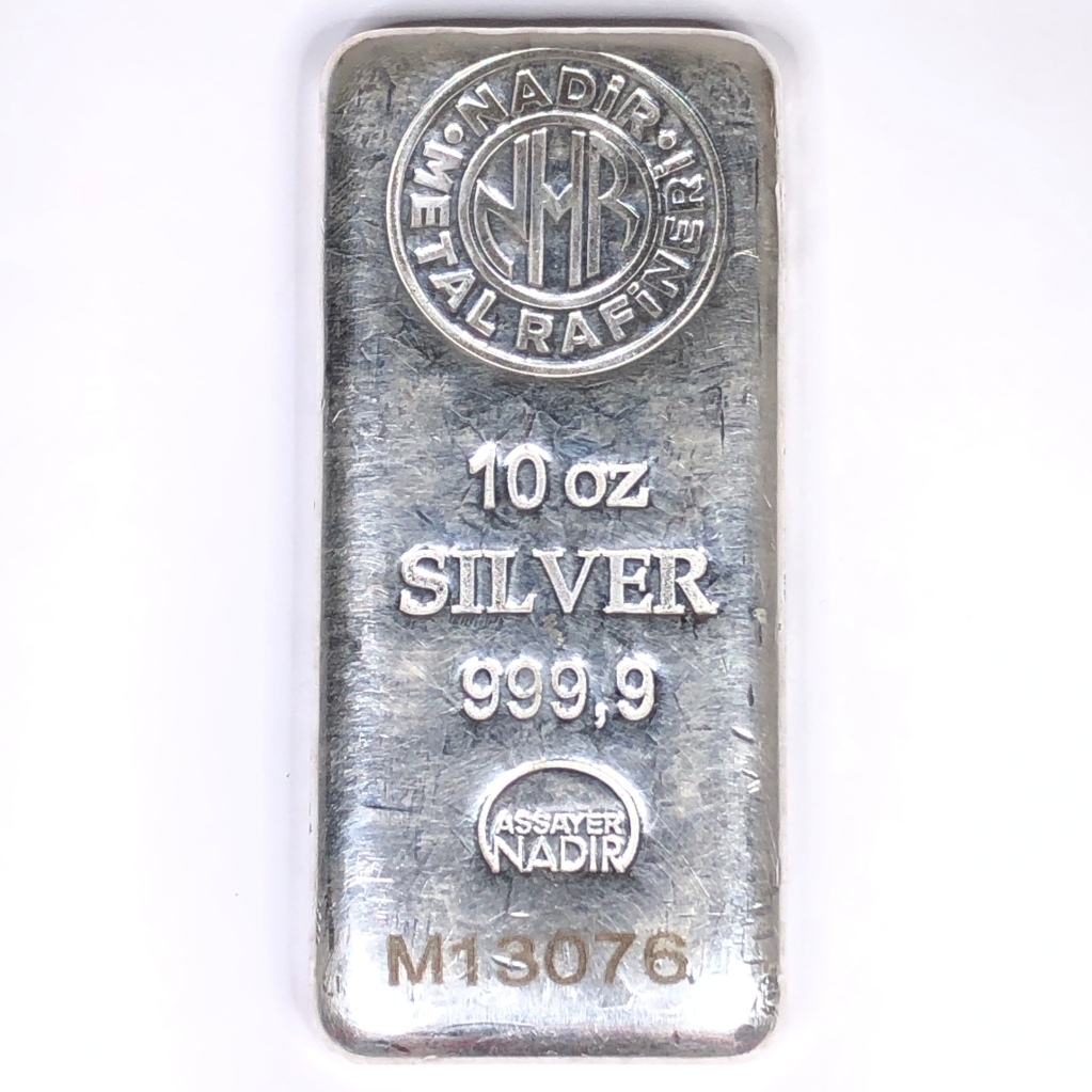 Ten (10) Troy Ounces .999 Fine Silver Bar*Numbered*Nadir Metal Refinery ...