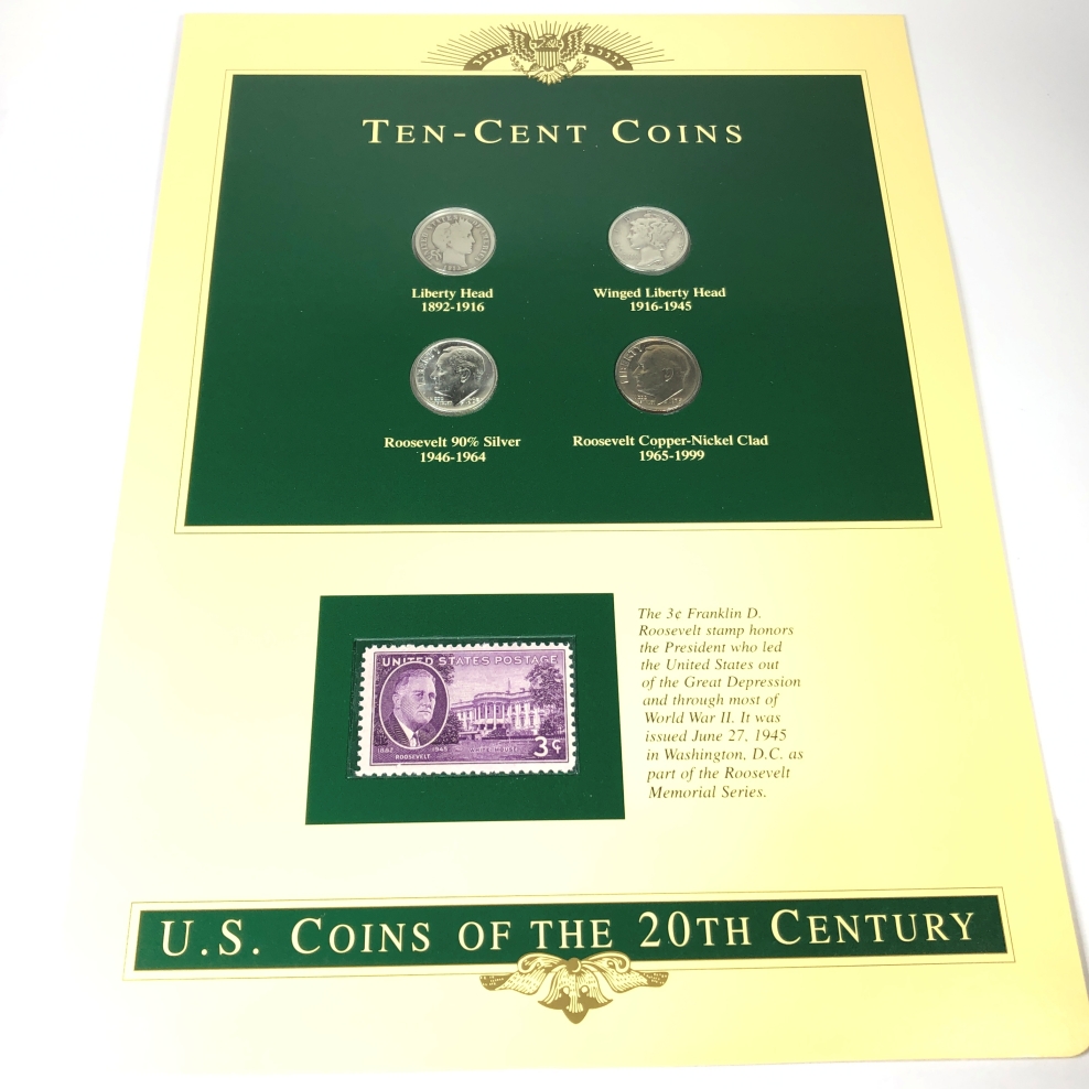 Ten Cent Coins Plus 1945 Commemorative Stamp*Three Silver Dimes: Barber ...