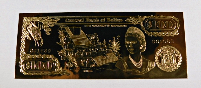The First Gold Notes of Belize*Minted of 22 K Gold*$100 LOSS OF THE ...
