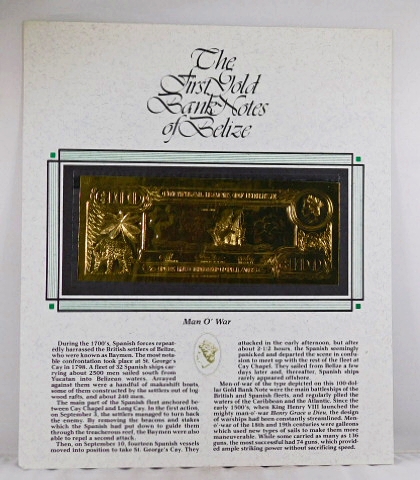 The First Gold Notes of Belize*Minted of 22 K Gold*$100 MAN O' WAR Note ...