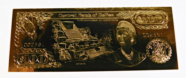 The First Gold Notes of Belize*Minted of 22 K Gold*$100 MAN O' WAR Note ...