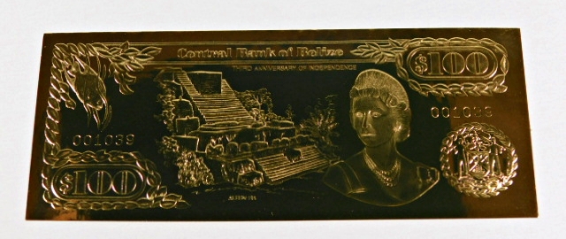 The First Gold Notes of Belize*Minted of 22 K Gold*$100 MAN O' WAR Note ...