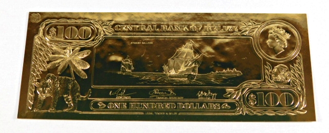 The First Gold Notes of Belize*Minted of 22 K Gold*$100 SPANISH GALLEON ...