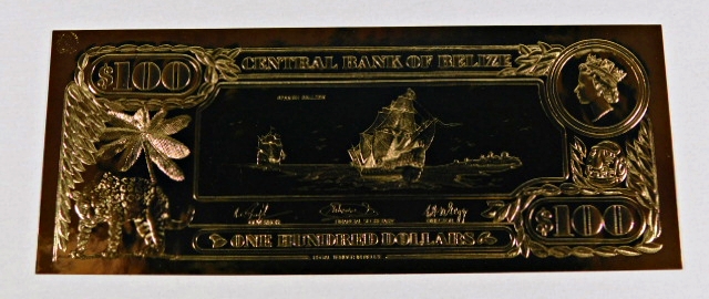 The First Gold Notes of Belize*Minted of 22 K Gold*$100 SPANISH GALLEON ...