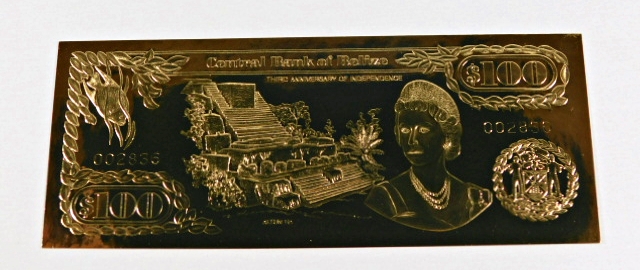 The First Gold Notes of Belize*Minted of 22 K Gold*$100 SPANISH GALLEON ...