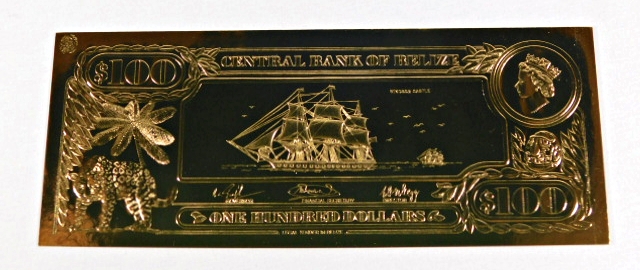 The First Gold Notes of Belize*Minted of 22 K Gold*$100 WINDSOR CASTLE ...