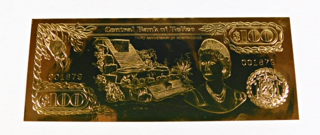 The First Gold Notes of Belize*Minted of 22 K Gold*$100 WINDSOR CASTLE ...