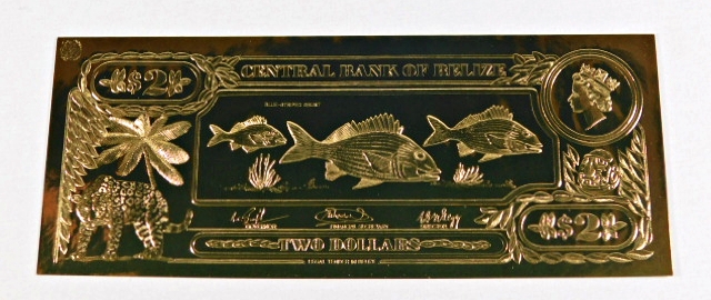 The First Gold Notes of Belize*Minted of 22 K Gold*$2 BLUE-STRIPPED ...