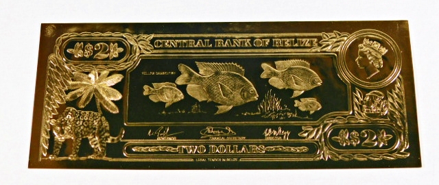 The First Gold Notes of Belize*Minted of 22 K Gold*$2 YELLOW DAMSELFISH ...