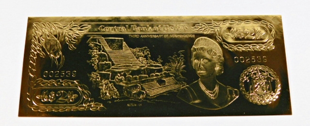 The First Gold Notes of Belize*Minted of 22 K Gold*$2 YELLOW DAMSELFISH ...