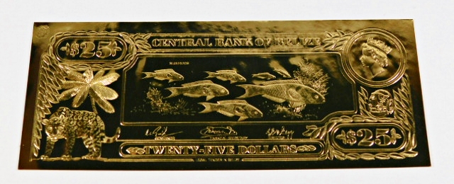 The First Gold Notes of Belize*Minted of 22 K Gold*$25 BLUEHEADS Note ...