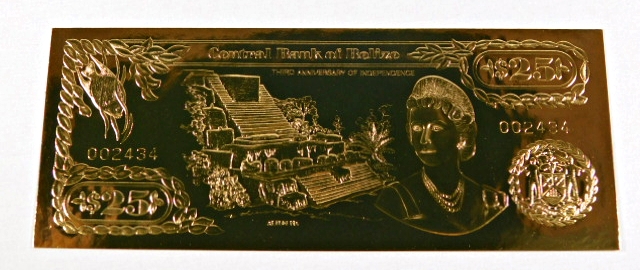 The First Gold Notes of Belize*Minted of 22 K Gold*$25 BLUEHEADS Note ...
