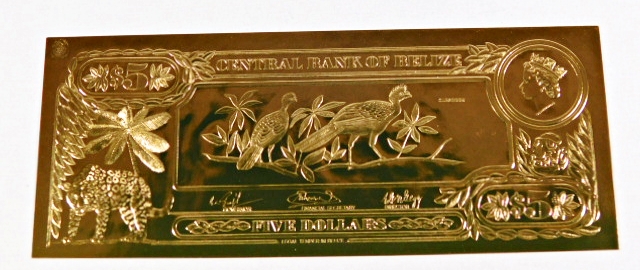 The First Gold Notes of Belize*Minted of 22 K Gold*$5 CURASSOW Note ...