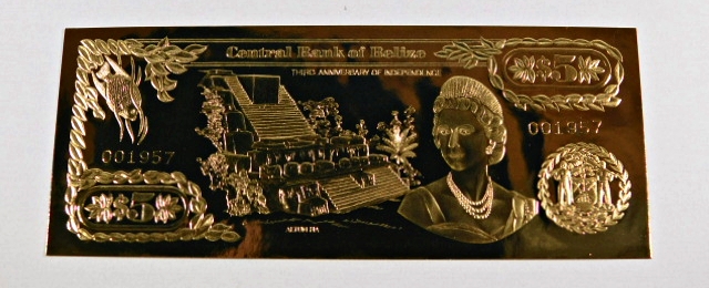 The First Gold Notes of Belize*Minted of 22 K Gold*$5 OCELOT Note ...