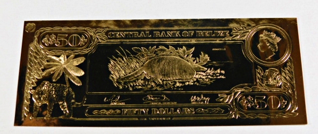 The First Gold Notes of Belize*Minted of 22 K Gold*$50 ARMADILLO Note ...