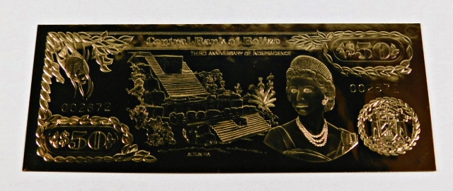 The First Gold Notes of Belize*Minted of 22 K Gold*$50 ARMADILLO Note ...
