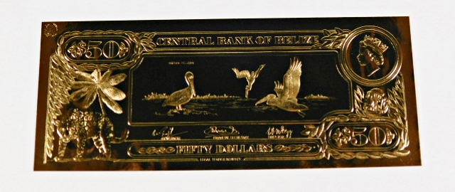 The First Gold Notes of Belize*Minted of 22 K Gold*$50 BROWN PELICAN ...
