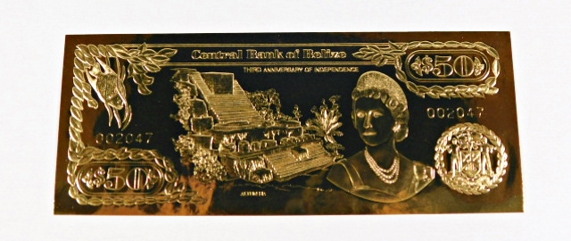 The First Gold Notes of Belize*Minted of 22 K Gold*$50 BROWN PELICAN ...