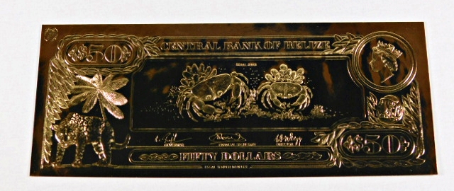 The First Gold Notes of Belize*Minted of 22 K Gold*$50 CORAL CRAB Note ...