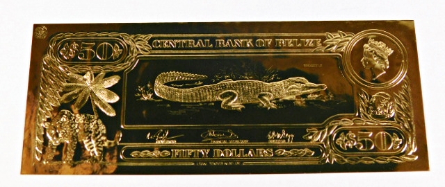 The First Gold Notes of Belize*Minted of 22 K Gold*$50 CROCODILE Note ...