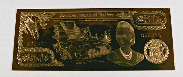 The First Gold Notes of Belize*Minted of 22 K Gold*$50 TOUCAN Note ...