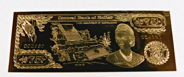The First Gold Notes of Belize*Minted of 22 K Gold*$75 ORCHID Note ...