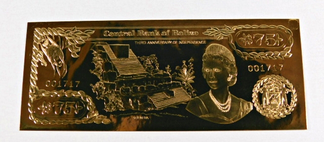 The First Gold Notes of Belize*Minted of 22 K Gold*$75 ROCK BEAUTY Note ...