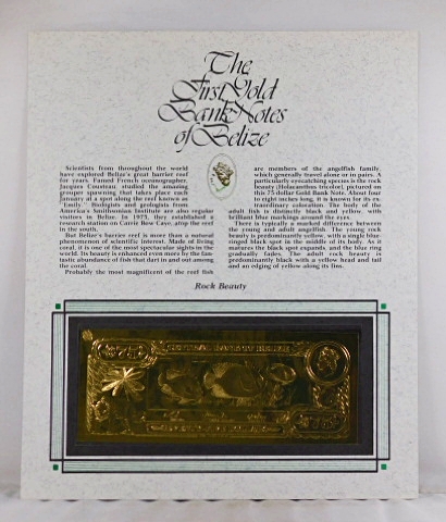 The First Gold Notes of Belize*Minted of 22 K Gold*$75 ROCK BEAUTY Note ...
