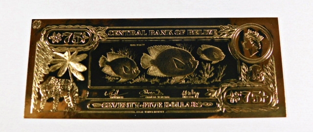 The First Gold Notes of Belize*Minted of 22 K Gold*$75 ROCK BEAUTY Note ...
