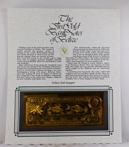 The First Gold Notes of Belize*Minted of 22 K Gold*$75 YELLOW-TAIL ...