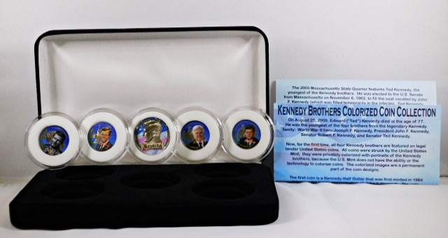 The Kennedy Brothers 5 Coin Set Colorized Quarters And Half Dollar ...