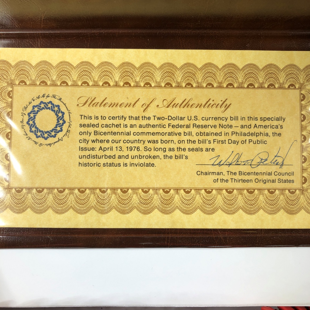 The US $2 Bicentennial Commemorative Federal Reserve Note; Philadelphia ...