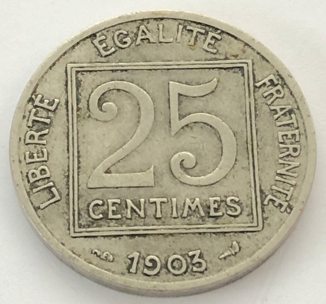 Third Republic 25 Centimes 1903 Paris FRENCH Bust of the Republic on ...