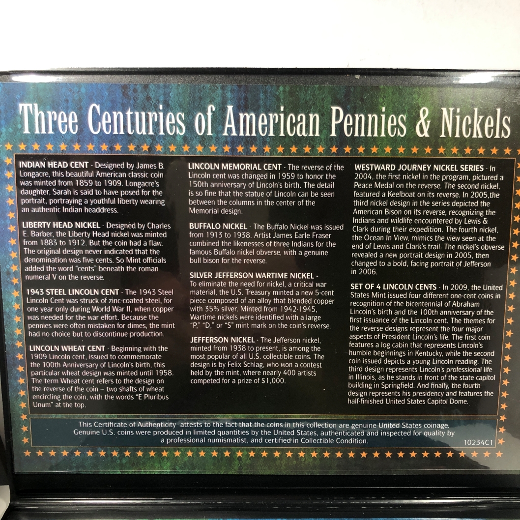 Three Centuries of American Pennies & Nickels*17 Coins Dated in the ...
