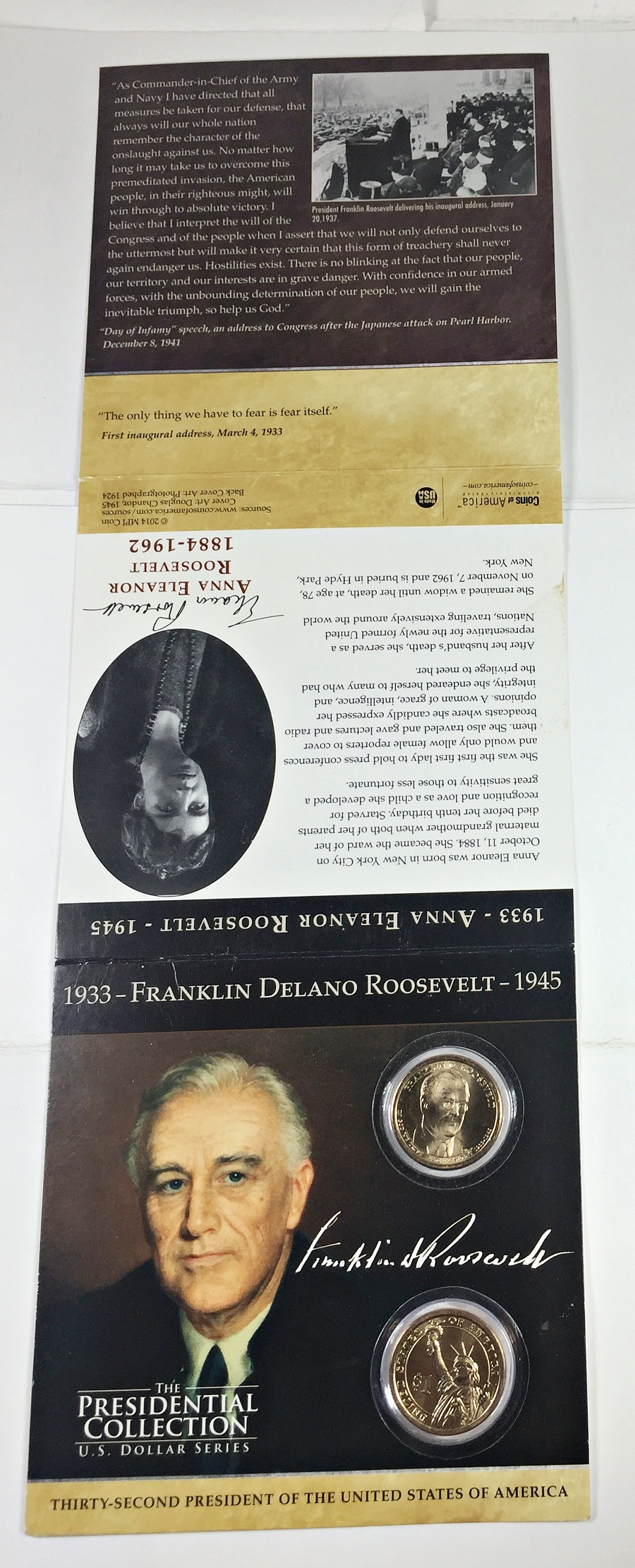 Two 2014 Franklin D. Roosevelt Commemorative Presidential Dollars ...