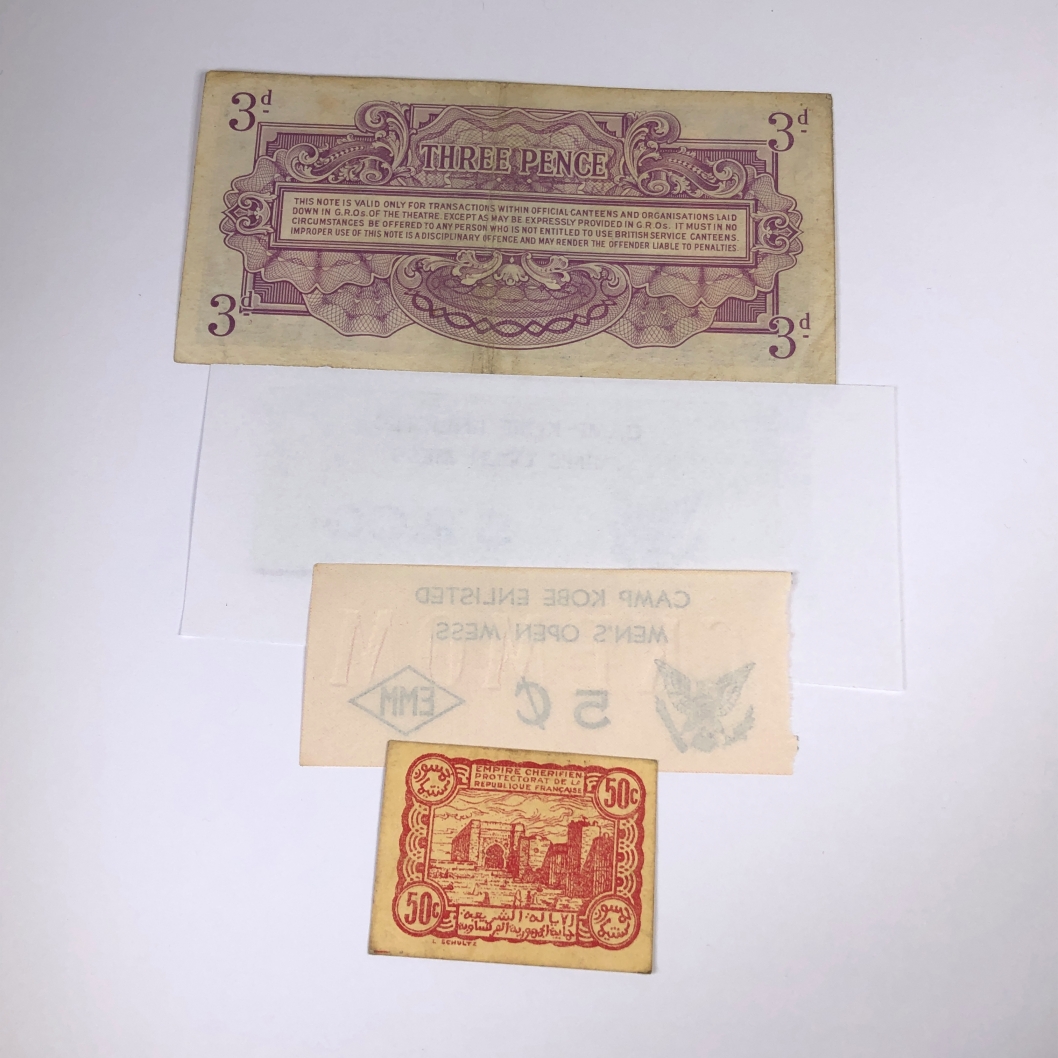 Two Camp Kobe Enlisted Men's Mess Tickets, British Armed Forces Special ...