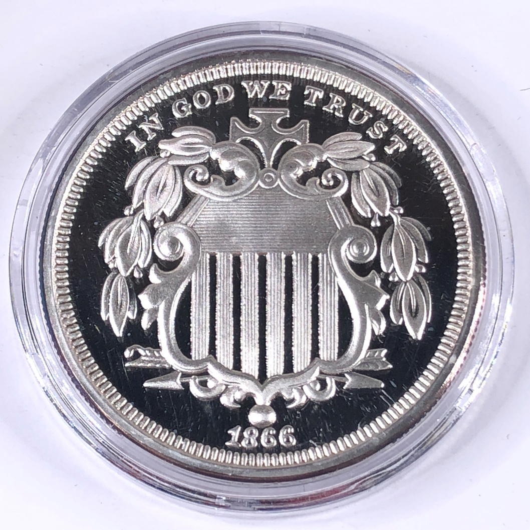 Two Troy Ounces .999 Fine Silver Round*1866 Shield Nickel Design ...