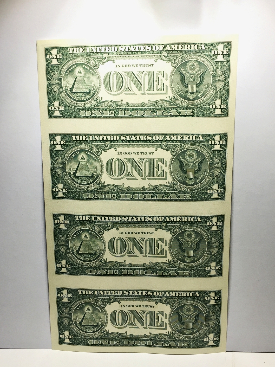 UNCUT SHEET of Four Series 2009 $1 Federal Reserve Notes; Dalles, TX ...