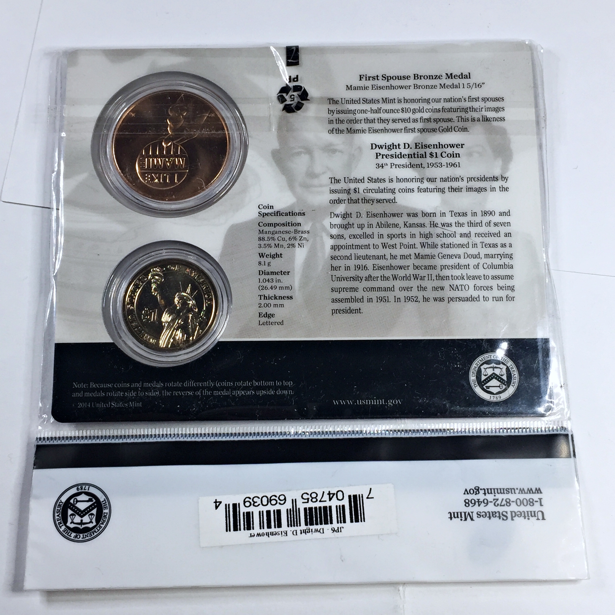 United States Mint Dwight D. Eisenhower $1 Presidential Coin and Mamie ...