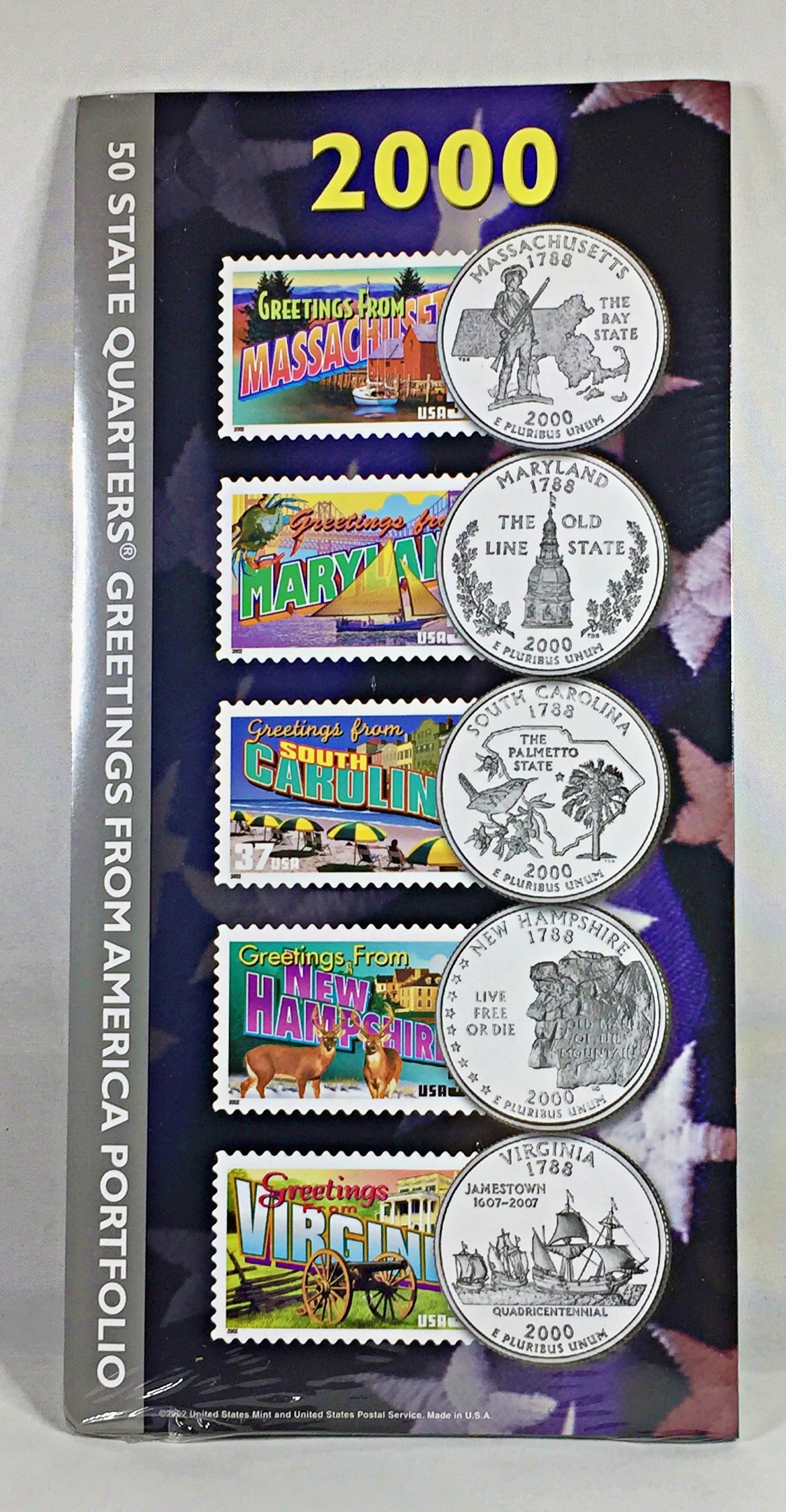 UNSEALED 2000 Commemorative State Quarters and The State Postage Stamp ...