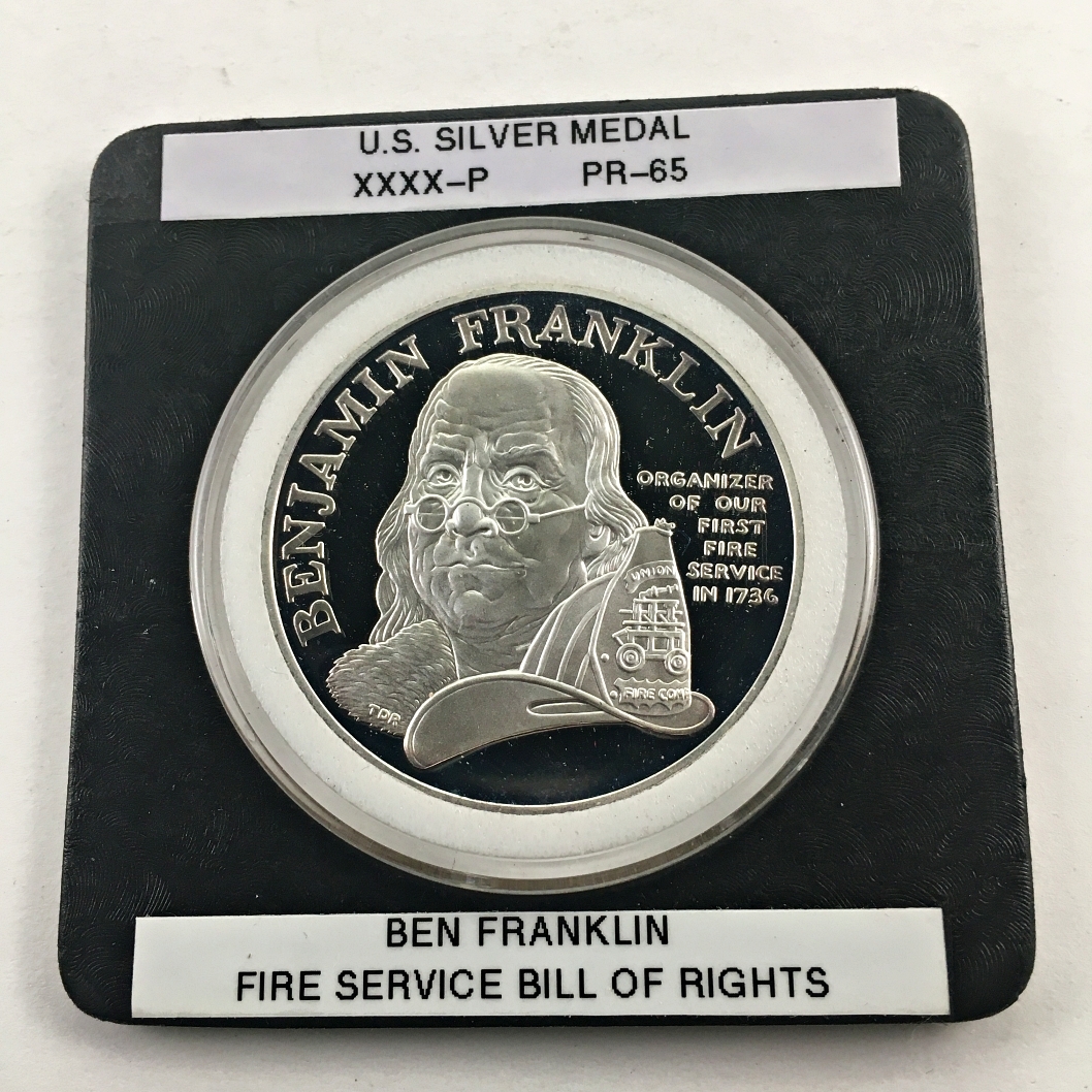 US Proof Silver Medal*Ben Franklin-Fire Service Bill of Rights*DCAM*In ...