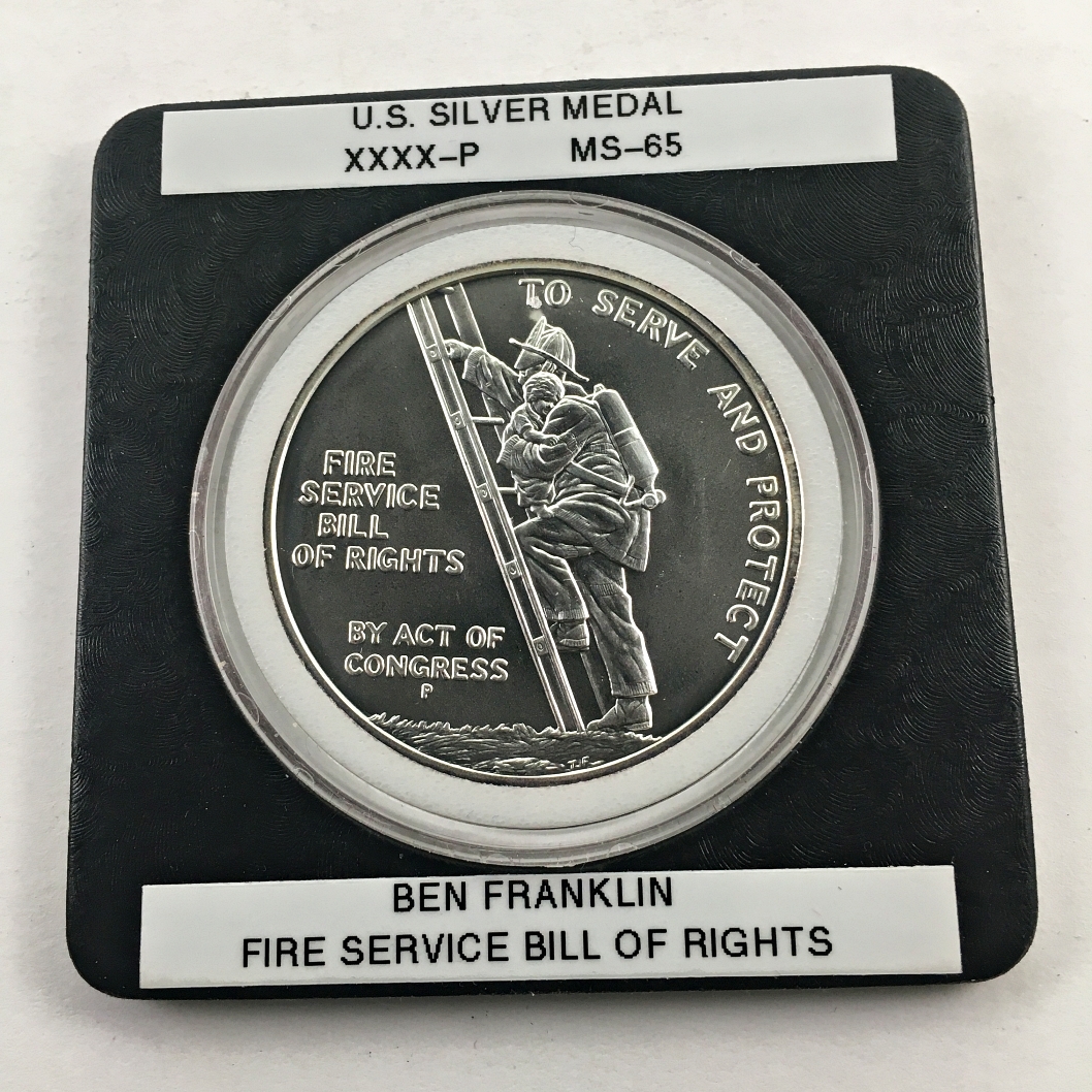 US Silver Medal*Ben Franklin-Fire Service Bill of Rights*High Grade*In ...