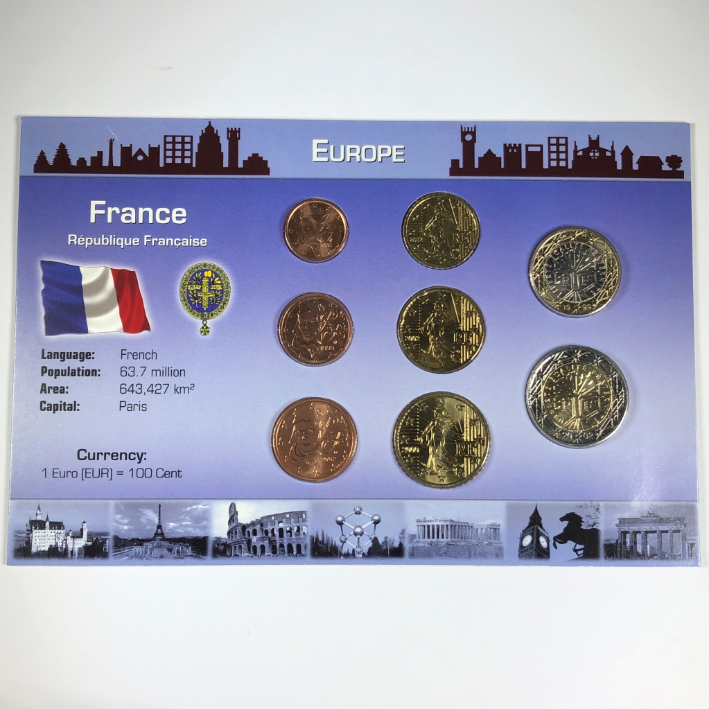 Varied Years France Euro Uncirculated Coin Set*Encased in 4.5" x 7 ...