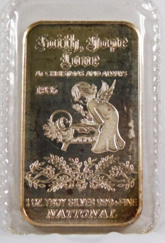 Vintage 1 oz .999 Fine Silver Bar - 1985 Christmas - Faith, Hope, Love ...