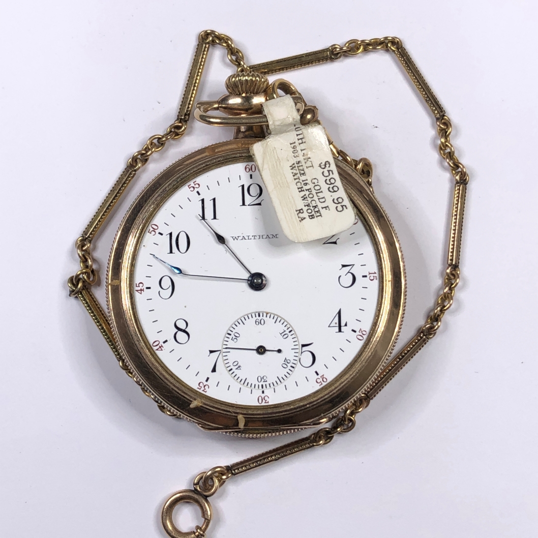Vintage 14K Gold Filled Waltham Pocket Watch and Fob Chain - 104 Grams ...