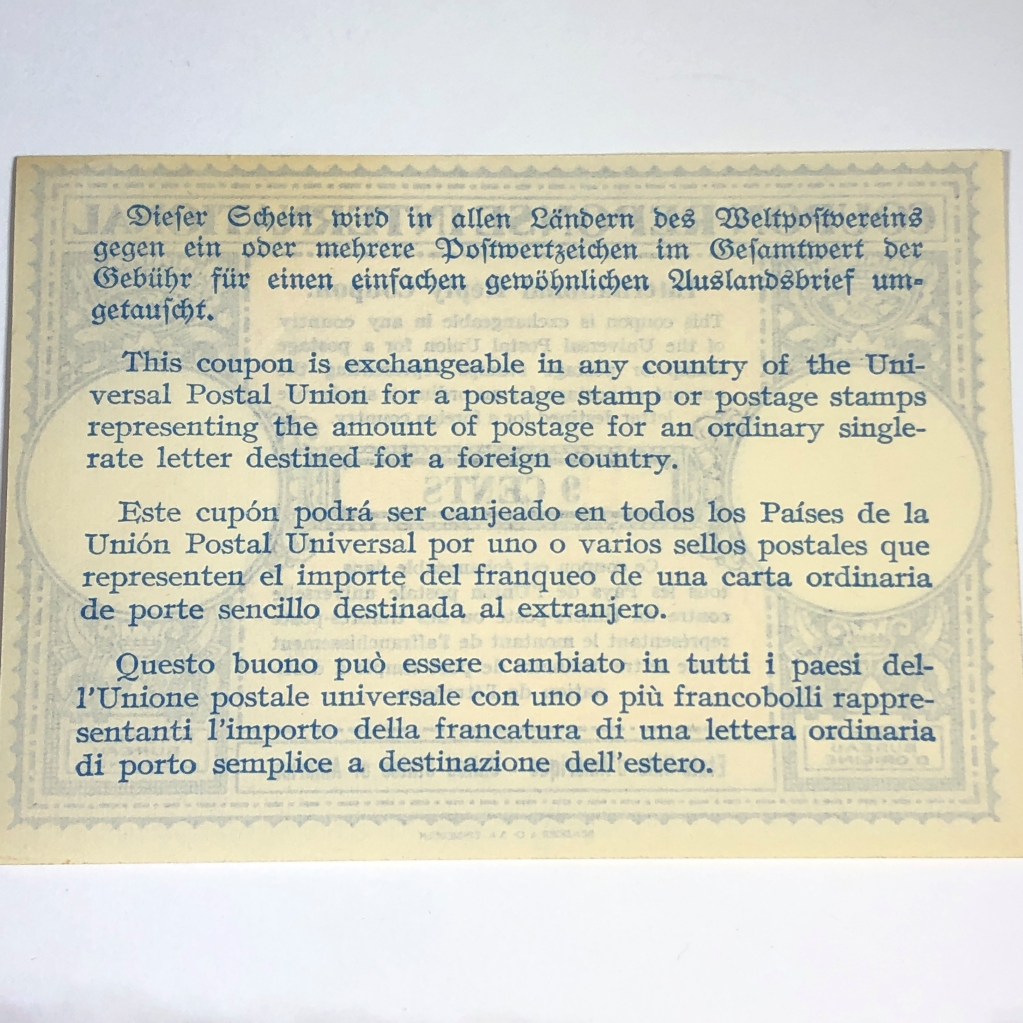 Vintage 9 Cents Coupon Exchangeable in Any Country of the Universal ...
