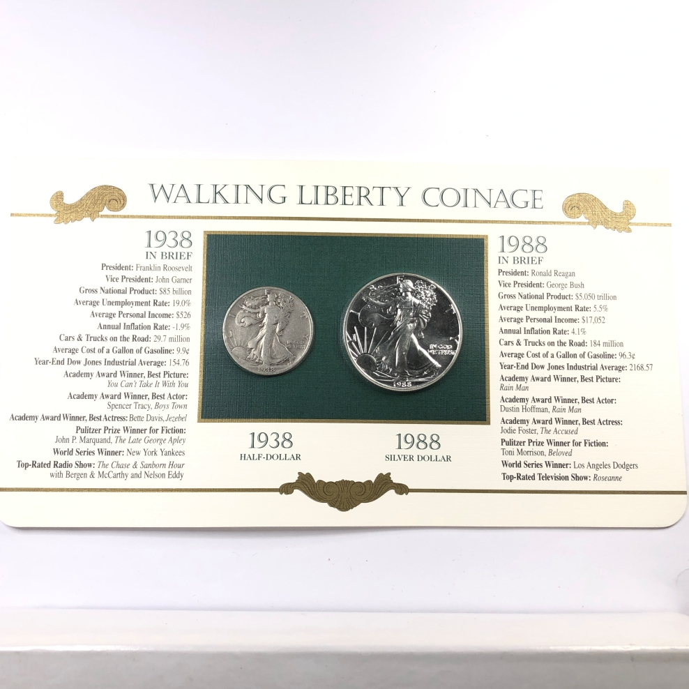 Walking Liberty Coinage*1938 Silver Walking Liberty Half Dollar & 1988 ...
