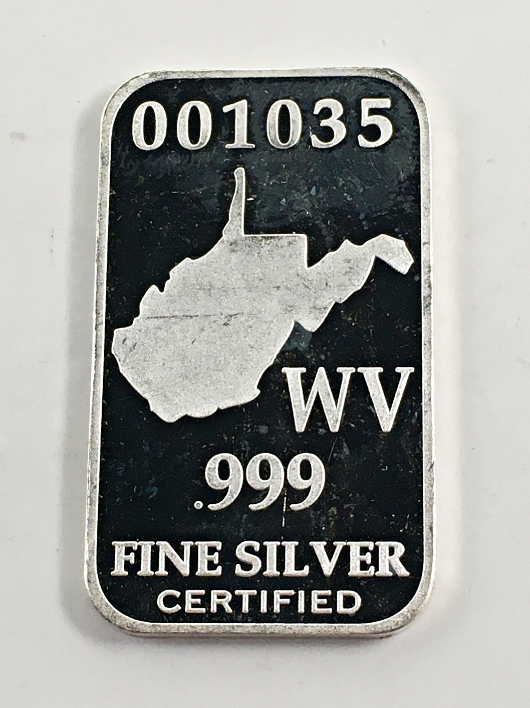 West Virginia State Commemorative One Troy Ounce .999 Fine Silver Bar ...