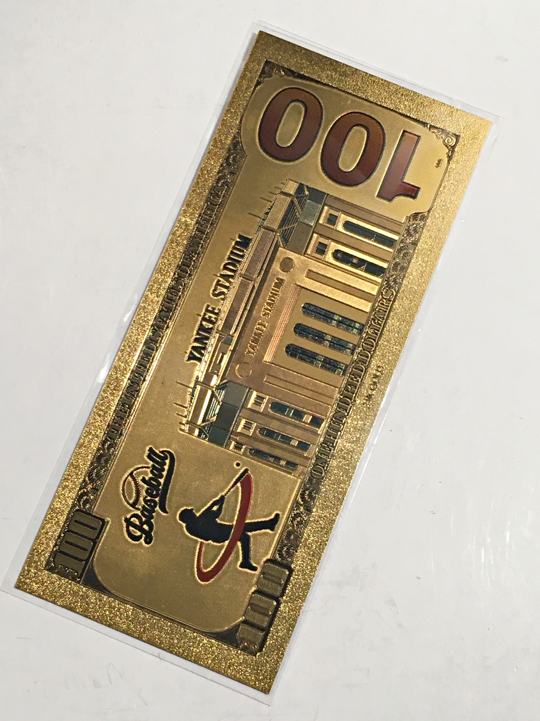 Yankee Baseball Gold Foil 100 Dollar Banknote | Property Room