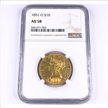 1851 New Orleans $10 NGC AU58 Graded Early US Gold Certified | Property Room